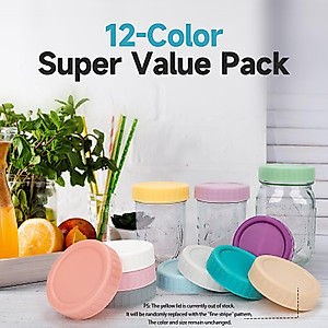 【12 Piece】Regular Mouth Mason Jar Lids, Multi Color Plastic Lids for Mason Jars with Silicone Rings for Ball, Kerr and More, Thickened Leak-Proof Canning Lids Regular Mouth