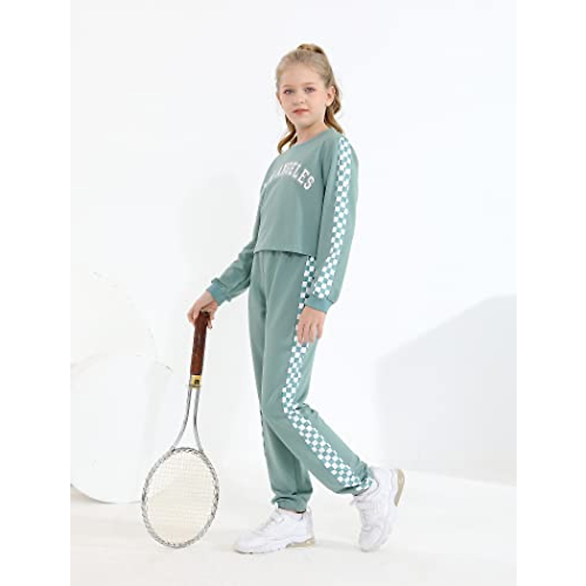 YOURUIKEY Girl Clothes Top Pants Sets Cotton little Girl Outfits Green Sweatsuits Kid Girl's Clothing Set for Size 7-8 Years Old Girls