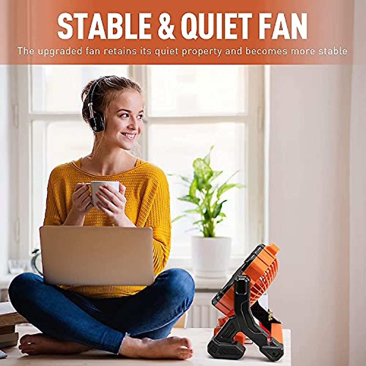OTYTY Portable Fan Rechargeable, Cordless Fan for Jobsite & Industrial, 14400mAh Battery Operated Fan with LED Light, 3500CFM Strong Airflow, 270° Adjustable Quiet and Powerful Personal Fan