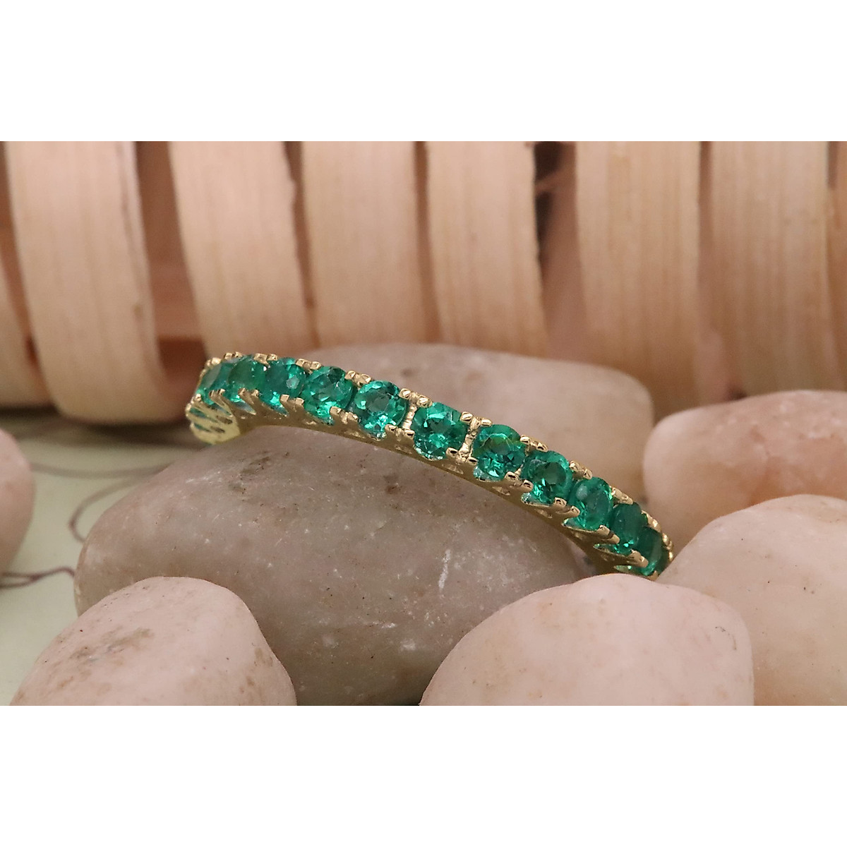 Dazzlingrock Collection Round Lab Created Emerald Ladies Full Eternity Wedding Stackable Ring Band | 14K Yellow Gold, Size 6