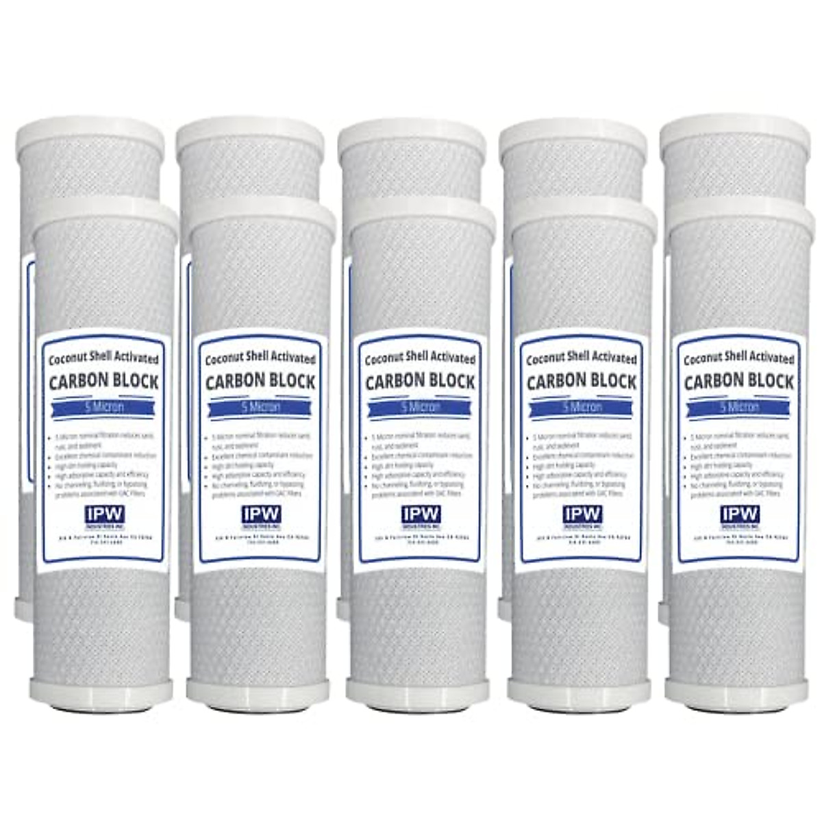 10 PACK 10" Carbon Block COCONUT SHELL Filter Cartridge, 9-3/4" x 2-7/8", 5 Micron Replacement Water Filters