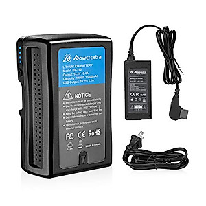 Powerextra 190Wh (13400mAh) V Mount V-Lock Battery with D-tap Output Cable and D-Tap Charger Compatible Video Camera Camcorder Broadcast LED Light