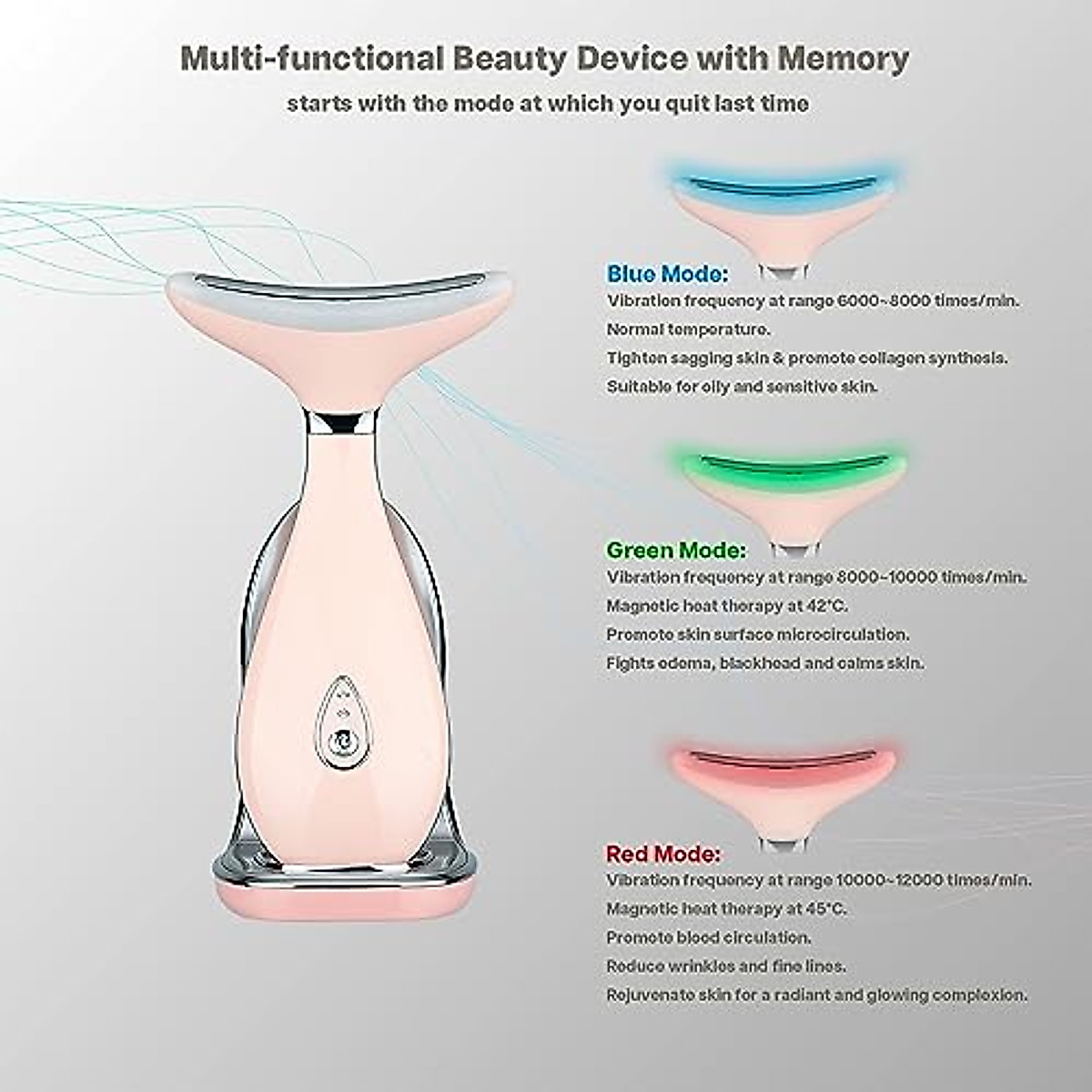 VRAIKO Lily Neck Face Massager, Face Sculpting Tool, Skin Rejuvenation Device with Thermal, Triple Action LED and Vibration, for Anti-Aging, Lifting and Tightening Sagging Skin (Pink)