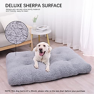 Large Dog Bed for Crate, Washable Dog Beds for Large Dogs, Ultra Deluxe Sherpa Kennel Pad, Fluffy Pet Mats with Durable Anti-Slip Bottom, 35"x23", Gray
