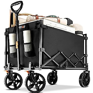Uyittour Collapsible Wagon Cart Heavy Duty Foldable, Portable Folding Wagon with Ultra-Compact Design, Utility Grocery Wagon for Camping Sports Shopping, Black