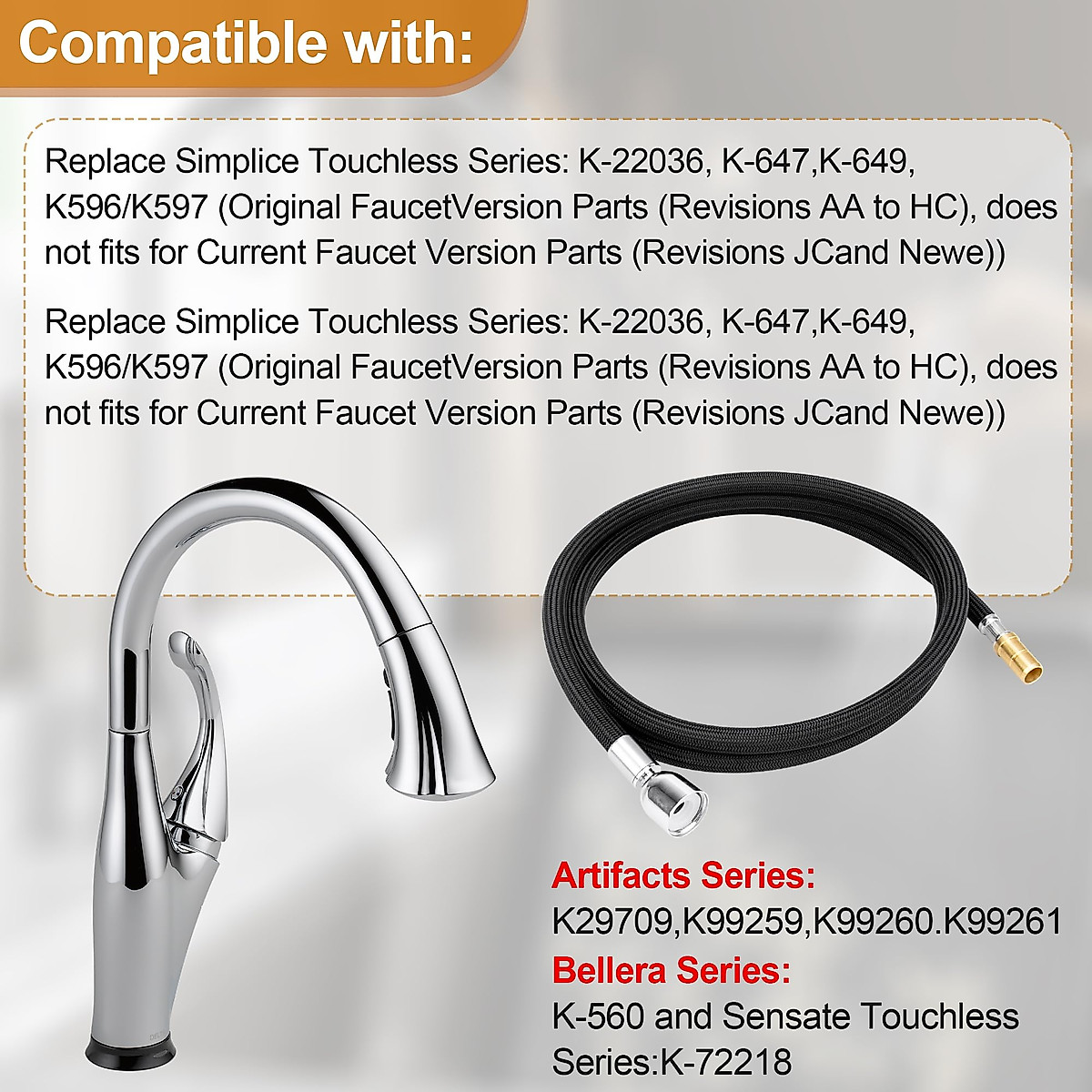 K-1219935-BC Faucet Hose for Pull Down Kitchen Fauceth, 67 Inch Bright Chrome Finish Pull Out kitchen sink hose, Faucet Replacement Parts K-1304674-BC Faucet Hose