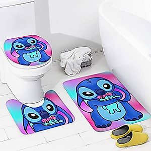 fmsnupz Cartoon Shower Curtain 4PCS Set, Cute Bathroom Decor with Non-Slip Rugs, Toilet Lid Cover and Bath Mat, Waterproof Fabric Shower Curtains with 12 Hooks, 70.8"x70.8"