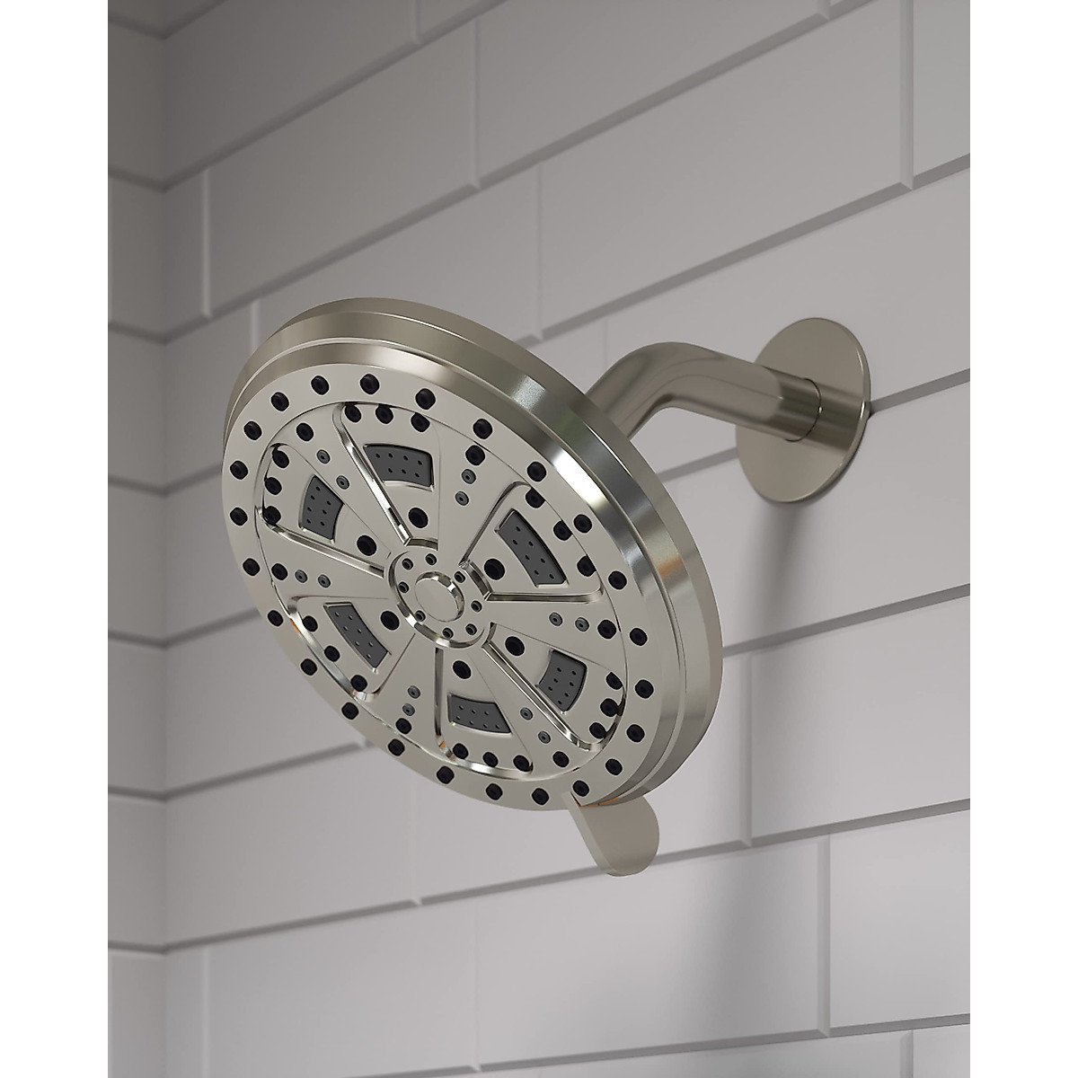 Design House 582700-SN Mills Modern 7-inch 6-Function Shower Head Featuring Eco-Drip Shower Setting for Bathroom, Satin Nickel