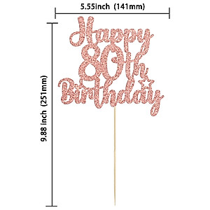 Gyufise 1Pc Happy 80th Birthday Cake Topper Glitter Cheers to 80 Years Old Birthday Cake Pick for Happy 80th Birthday Anniversary Party Cake Decorations Supplies Rose Gold