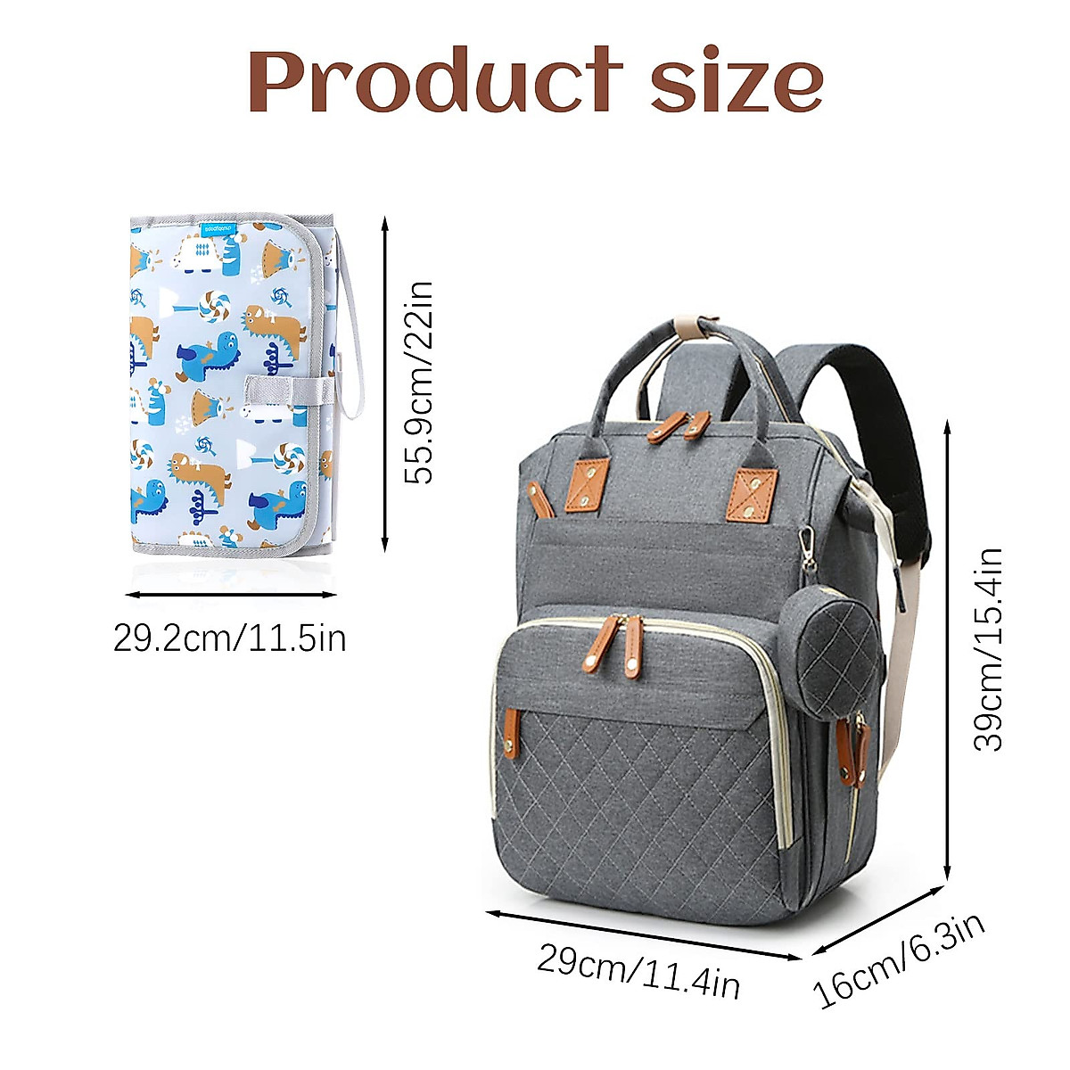 WCHOSOZH Diaper Bag Backpack, Large Diaper Bag with Portable Changing Pad, Travel Baby Bag with Stroller Straps for Mom & Dad (Grey)