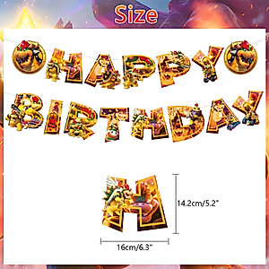 kozrlib Ma-rio Bowser Birthday Party Supplies Cartoon Bowser Theme Party Decorations Including Cake Topper Banner Cupcake Toppers Balloons and Background