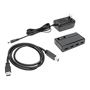 Tripp Lite 4 Port Powered USB Hub, USB 3.0 Hub, USB-A Ports, 2.4A, Black (U360-004-2F)