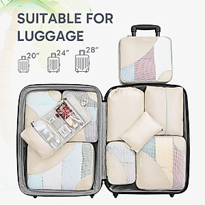 ALL INCLUDED 10 Set Durable Packing Cubes for Suitcases,OlarHike Essentials for Travel, UPGRADED Anti-Tear Stitching, NEW Improved Luggage Packing Organizers for Travel Accessories(Cream)