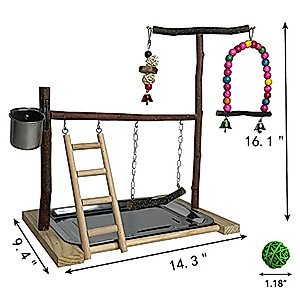 Bird Playground Parrot Playstand Parakeet Gym Playpen Cockatiel Play Stand Wood Perch Exercise Activity Center Ladders Feeder Cups Cage Accessories Swing Chew Toys for Cockatoo Budgie Lovebird Finch