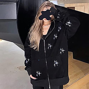 INFENU Gothic Hoodie Hat Print Dark Hoodie Harajuku Hoodie Sportswear Trend Full of Rhinestones Stars Street Hip Hop (XL,X-Large) Black