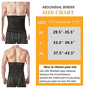 Abdominal Binder for Post Surgery & Postpartum Recovery, Abdomen Hernia Support Belt for Women & Men (Black, X-Large)