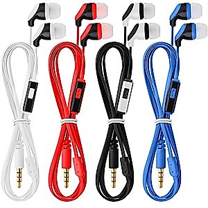 4 Earbuds with Microphone Multipack | for School, Classrooms, Libraries, Museums, Computer, Airplane etc, Wired in-Ear Earphones with Mic for Kids, Teenagers & Adults, Affordable Bulk Headphones