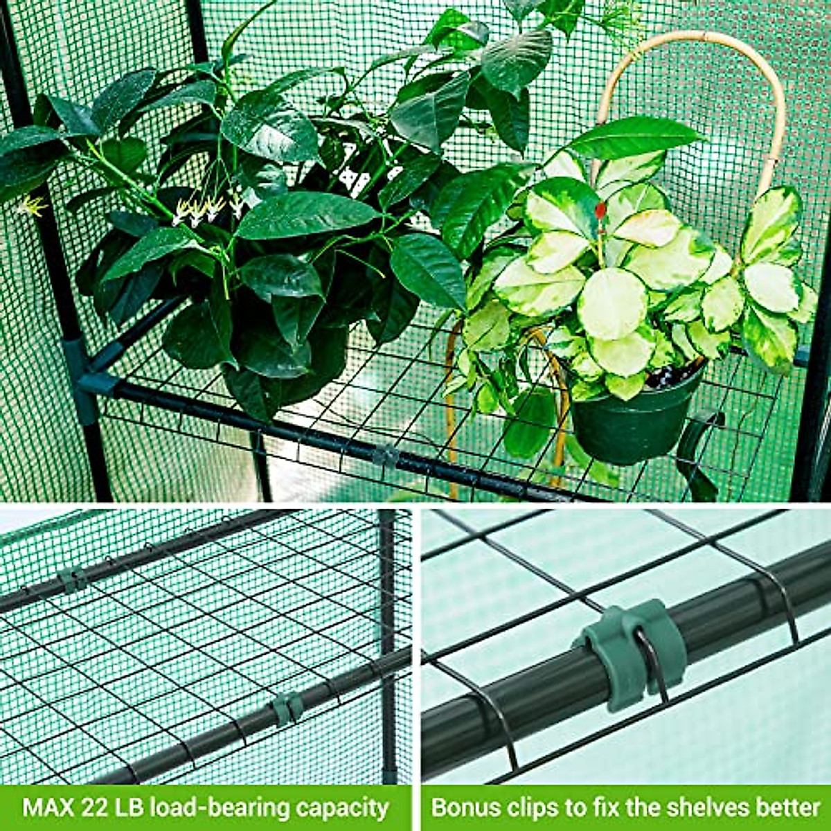 Greenhouse for Outdoors with Screen Windows, Ohuhu Walk in Plant Greenhouses Heavy Duty with Durable PE Cover, 3 Tiers 12 Shelves Stands 4.8x4.8x6.3 FT Plastic Portable Green House with Shelf Clips