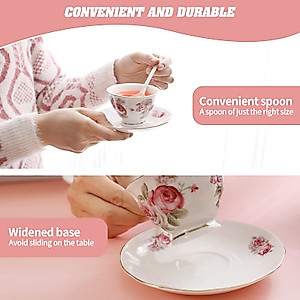 Viktorwan Porcelain Tea Cup and Saucer Coffee Cup Set with Saucer and Spoon, Set of 7 (2 Tea Cups, 2 Saucers, 2 Spoons, and 1 Bracket)