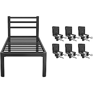 Woozuro Twin Bed Frames and Non Slip Mattress Stoppers, No Box Spring Needed, 14" Metal Platform Bed Frame, Heavy Duty Steel Slats Support, Noise Free Mattress Foundation,Black