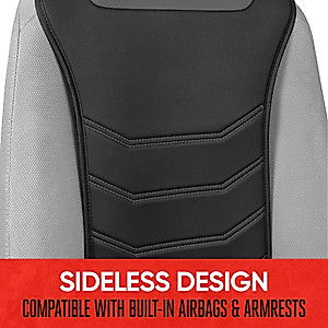 Motor Trend LuxeFit Gray Seat Cover for Cars Trucks Van SUV (1 Piece), Premium Faux Leather Car Seat Cover, Easy to Install Automotive Seat Cover with Storage Pockets, Fits Most Vehicles