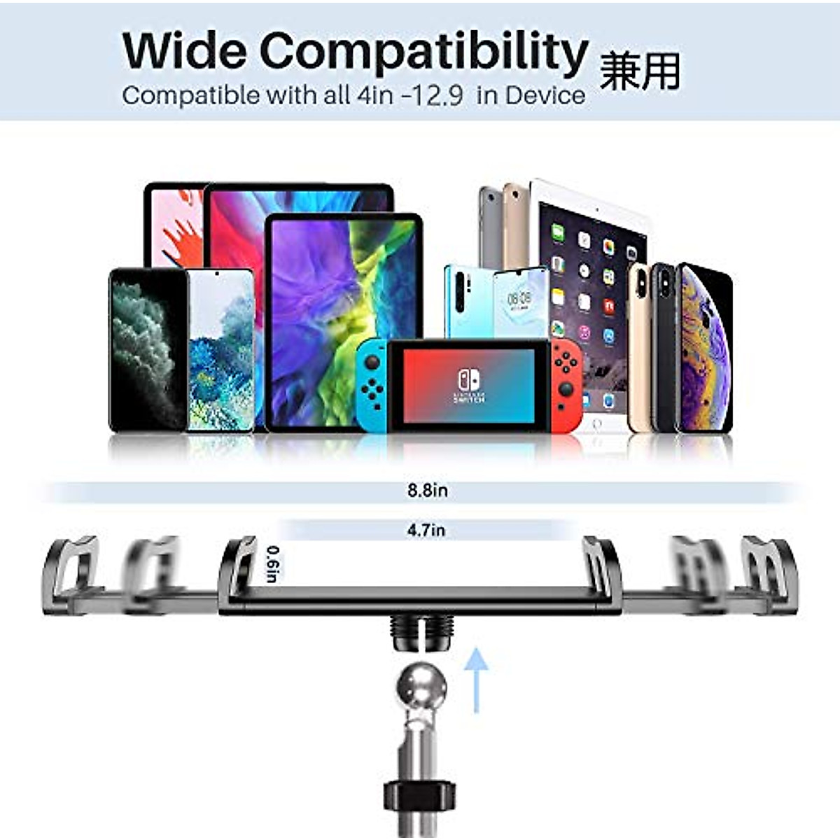 iHOMX Gooseneck Tablet Floor Stand, 360 Degree Rotating Long Arm & Vertical Adjustable Tablet Stand Holder for 4"-12.9" Device, Cell Phone,iPad,Nintendo,eBook Reader (Vertical-Black)