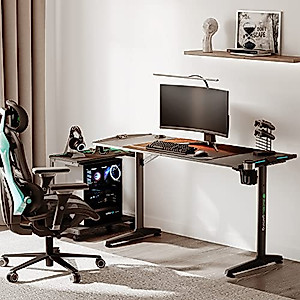 Eureka Ergonomic 55 Inch RGB LED Gaming Desk with Lights Up, PC Computer Studio Gamer Table I Shaped Home Office Workstation, w Free Mouse Pad,USB Ports Controller Stand Cup Headset Holder Black