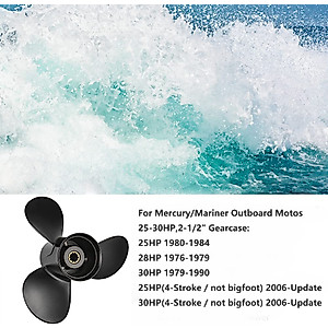 Qiclear 9.9 x 13 Pitch 48-896900A40 10 Spline Tooth Upgrade OEM Aluminum Boat Outboard Moto Propeller for Mercury Engines 25-30HP/ Tohatsu Nissan 3R0B645270 9 7/8x13 2-1/2" Gearcase,Rh