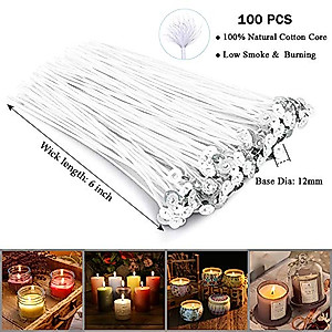 Bulk Candle Wicks 100 Pcs with 60Pcs Candle Wick Stickers and 10 Pcs Wooden Candle Wick Centering Device for Soy Beeswax Candle Making (6inch)