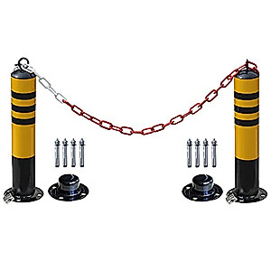 Car Parking Space Lock Bollard,2 Pieces Folded Steel Parking Bollard with 3 Meters Plastic Chain Upper Lock Parking Barrier Post
