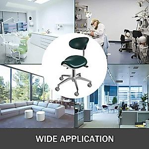 Kurtvenid Standard Moblie Dental Saddle Chair Doctor's Stool PU Leather Backrest and Height Adjustable Blackish Green