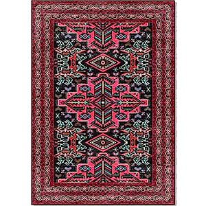 LIKETN Bohemia Vintage Area Rug Boho Floral Luxury Decor Carpet for Farmhouse Bedroom Living Room Courtyard Kitchen Runner Mat Non Slip Bathroom Rugs Indoor Outdoor Doormat 5' X 6.5'/Red