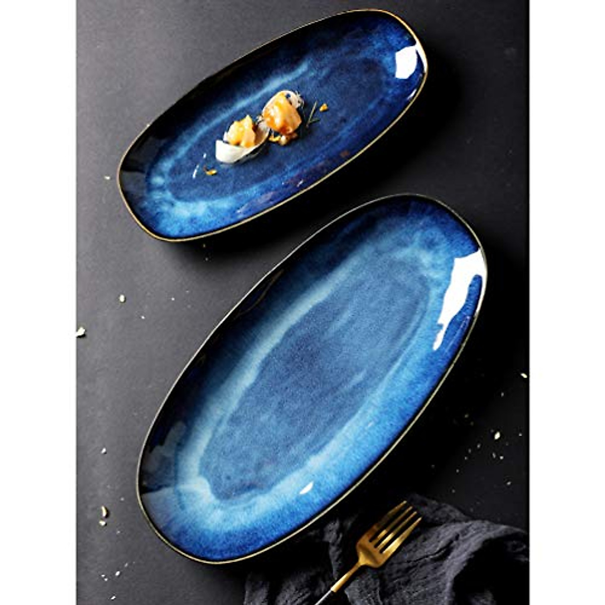 Cabilock Ceramic Sushi Dish Oval Platter Trays Japanese Style Food Plate Porcelain Serving Trays Dinnerware for Home and Kitchen Small