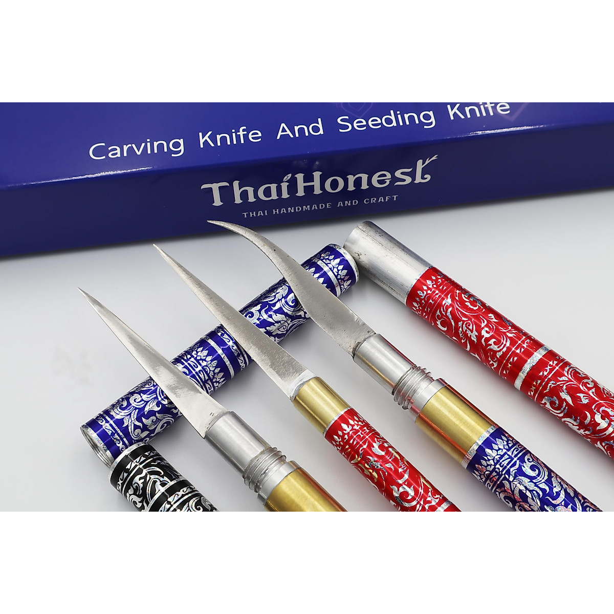 ThaiHonest SET 3 FRUIT AND SOAP CARVING KNIFE SEEDING KNIVES BRASS HANDMADE MULTICOLOR (Multicolor)