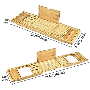 Bathtub Tray Expandable Caddy Foldable Bamboo Bath Organizer with Free Soap Holder Organize Bathroom Accessories