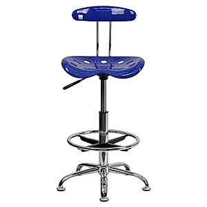 Flash Furniture Bradley Vibrant Nautical Blue and Chrome Drafting Stool with Tractor Seat