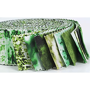 Soimoi 40Pcs Tie Dye Print Precut Fabrics Strips Roll Up 1.5x42inches Cotton Jelly Rolls for Quilting - Green