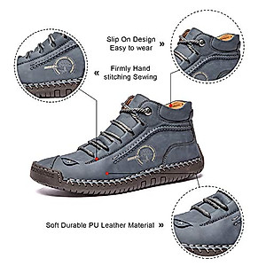 Govicta Mens Casual Shoes Slip On Loafers Leather Oxford Shoes Fashion Shoes Ankle Chukka Boots Blue, Size US8.5