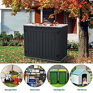 YITAHOME Outdoor Horizontal Storage Sheds w/o Shelf, Weather Resistant Resin Tool Shed, Multi-Opening Door for Storage of Bike, Trash Cans, Garden Tools, 27 cu ft, Waterproof, Lockable, Dark Gray