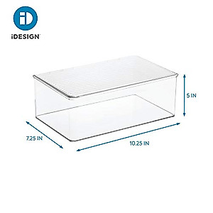 iDesign Med+ Plastic Bathroom Vanity Organizer Bin with Lid for Medication, Accessories, Cosmetics and More, 7.25" x 10.75" x 5", Clear