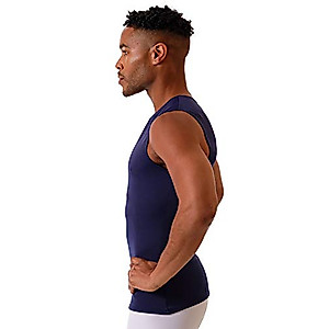 Insta Slim Mens Compression Sleeveless Crew Neck Muscle Shirt- Slimming Body Shaper Undershirt (X-Large, Midnight Navy)