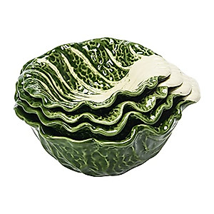 Creative Co-Op Hand-Painted Cabbage Shaped Stoneware, Set of 4 Bowl, Green, 4