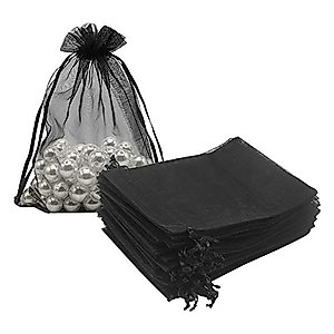 HRX Package Black Organza Bags 5x7 inch 100pcs, Mesh Candy Bags Jewelry Pouches Drawstring Empty Sachet for Present Wedding Giveaways