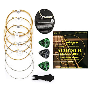 bestwishes Acoustic Guitar Strings,Phosphor Bronze Guitar Strings.011-.052,Guitar Strings Acoustic 6 String Set,3 Guitar Picks And 1 String Changing Tool