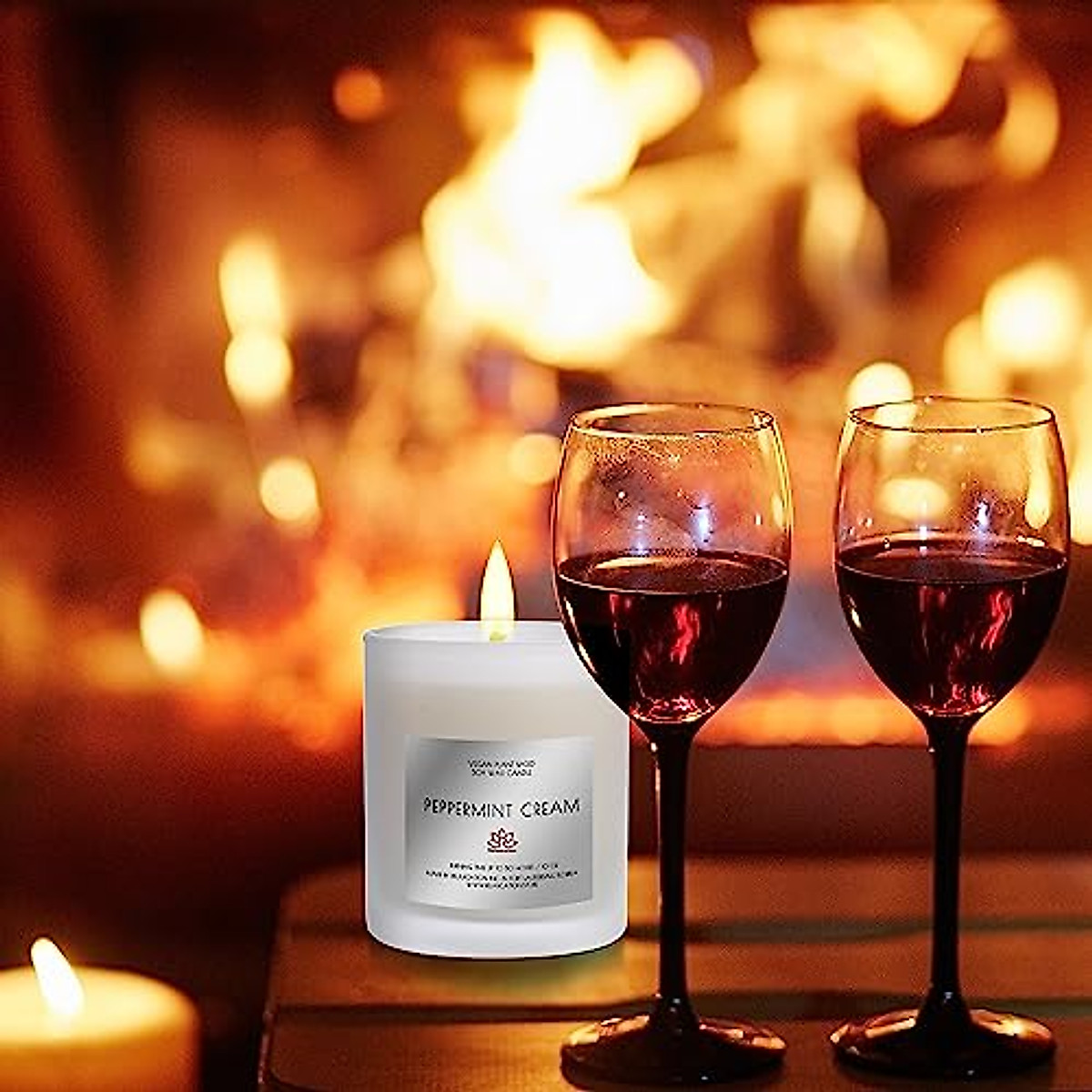 Soy Wax Candle Peppermint Cream 10 oz in Big Glass Jar and Giftable Box - Clean Burn up to 80 Hours - Great Gift for Holidays, for Christmas, Gift for Women, for Home Decoration, for Men