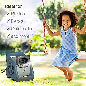 Lasko Misto Outdoor Misting Blower Fan, Ideal for Sports, Camping, Decks & Patios, 3 Speeds, 15", Blue, 7054