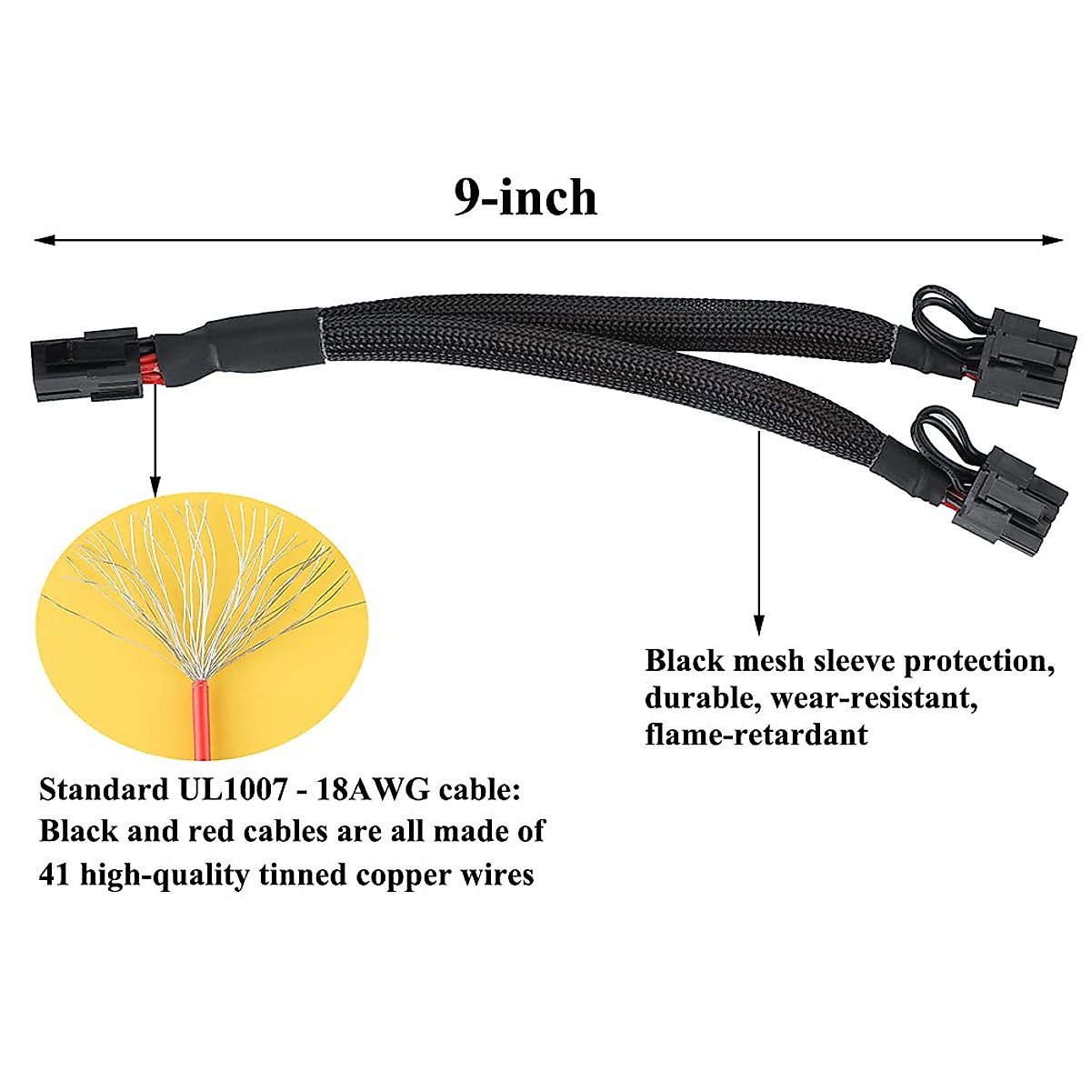 HuDieM PCIe 6 Pin to Dual 8 (6+2) Pin Splitter - GPU VGA Y-Splitter Extension Cable Mining Video Card Power Sleeved Connector Graphics Card PCI Express Power Supply Adapter - 6 Packs