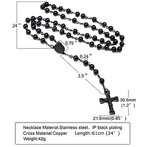 VNOX Rosary Cross Necklace for Men Women,Long Rosary Beads Catholic Cross Y Necklace with Crucifix Cross Virgin Mary Medal Pendant,6mm Bead,Black
