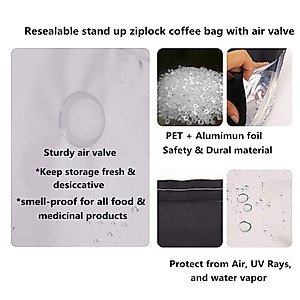Resealable Bags Mylar eco Food Save Zipper Colored Heavy Duty Baggies Cute |Flat Bottom Stand up Zip Reusable Bag for Tshirts Jerky | Gold Green Coffee Bags Valve Vented(30pcs 6.3 9.5+2.8inch)