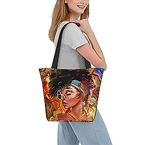 African American Woman Tote Bag Large Handbag Shoulder Bag for Girl Adults Work School Shopping with Zipper